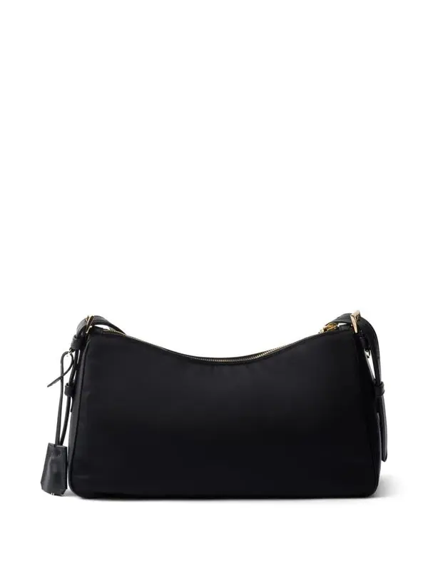 Prada Re-nylon And Leather Shoulder Bag With Padlock - Black