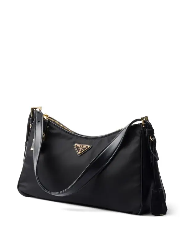 Prada Re-nylon And Leather Shoulder Bag With Padlock - Black