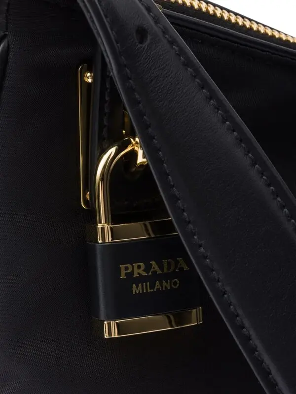 Prada Re-nylon And Leather Shoulder Bag With Padlock - Black