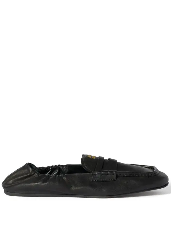 Miu Miu Ruched Nappa Leather Loafers - Black