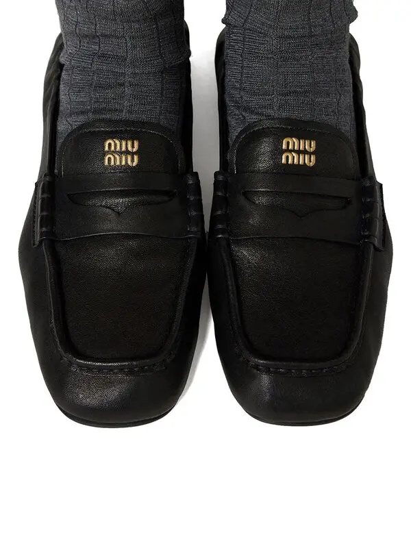 Miu Miu Ruched Nappa Leather Loafers - Black