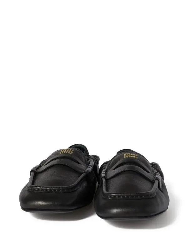 Miu Miu Ruched Nappa Leather Loafers - Black