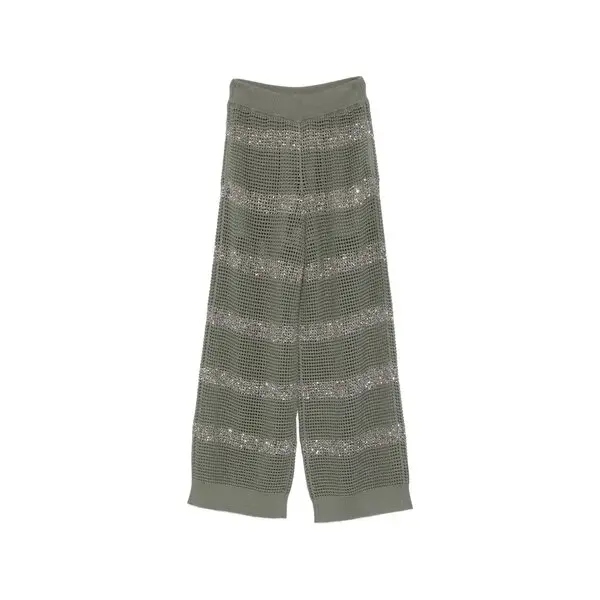 Brunello Cucinelli Flared Trousers With Sequin Embellishment - Green