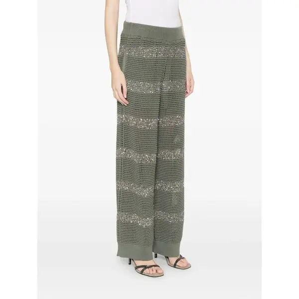 Brunello Cucinelli Flared Trousers With Sequin Embellishment - Green