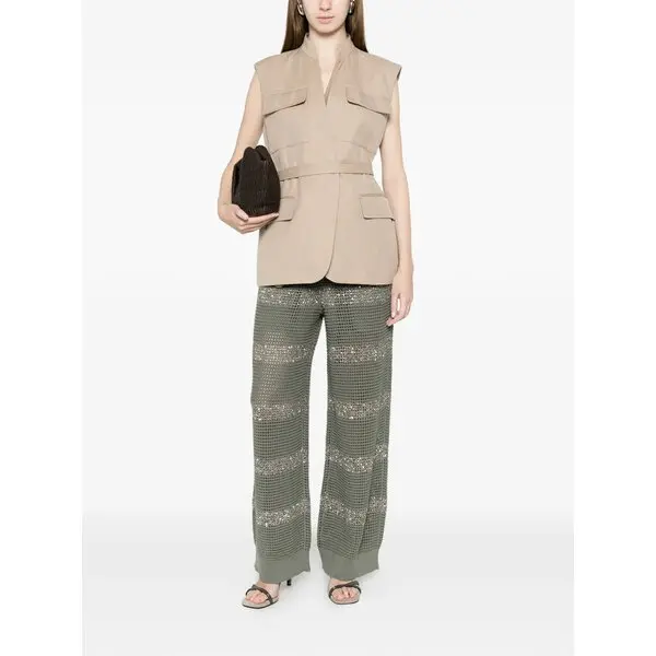 Brunello Cucinelli Flared Trousers With Sequin Embellishment - Green