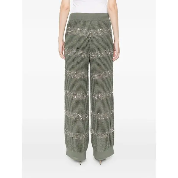 Brunello Cucinelli Flared Trousers With Sequin Embellishment - Green