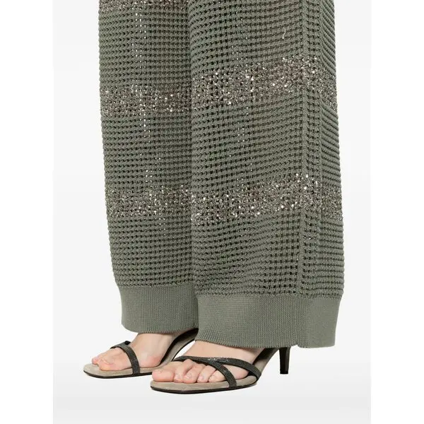Brunello Cucinelli Flared Trousers With Sequin Embellishment - Green