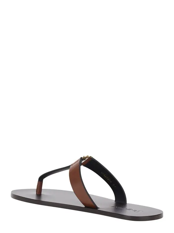 Saint Laurent Babylone" Leather Sandals With Cassandre Plaque