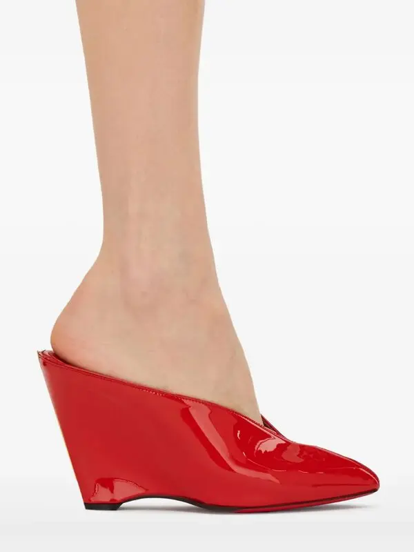FERRAGAMO Alicia 95 Peep Toe Patent Leather Mules - Red