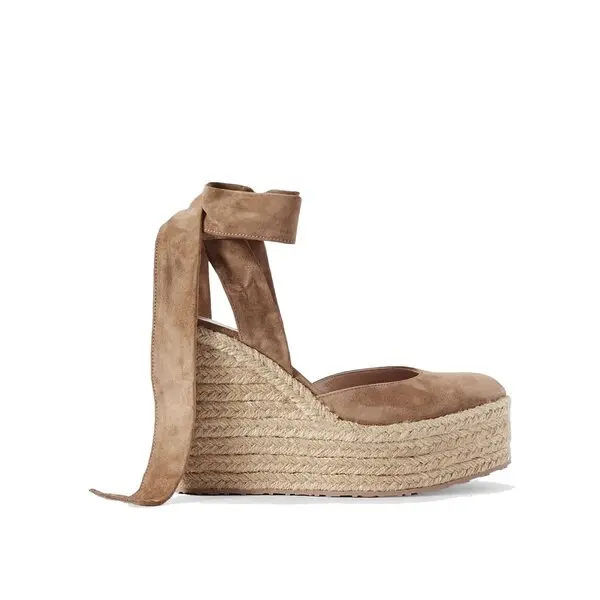 GIANVITO ROSSI Suede Espadrille Wedge Sandals With Tie Fastening