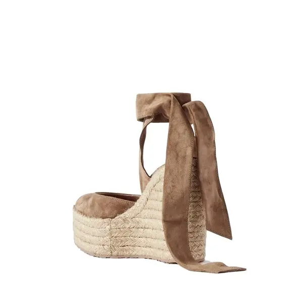 GIANVITO ROSSI Suede Espadrille Wedge Sandals With Tie Fastening