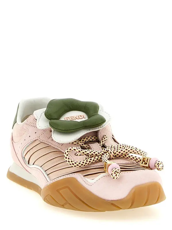 Fendi Wave Pulse Pleated Satin And Suede Sneakers - Pink