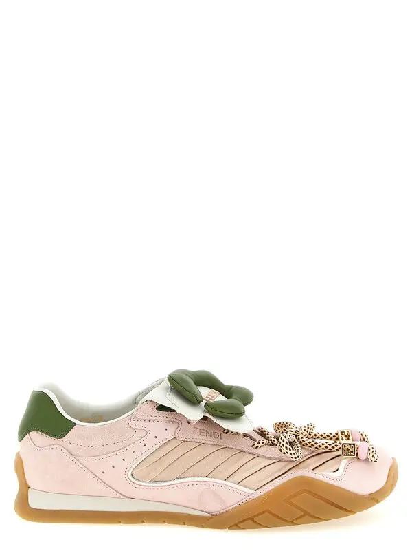 Fendi Wave Pulse Pleated Satin And Suede Sneakers - Pink