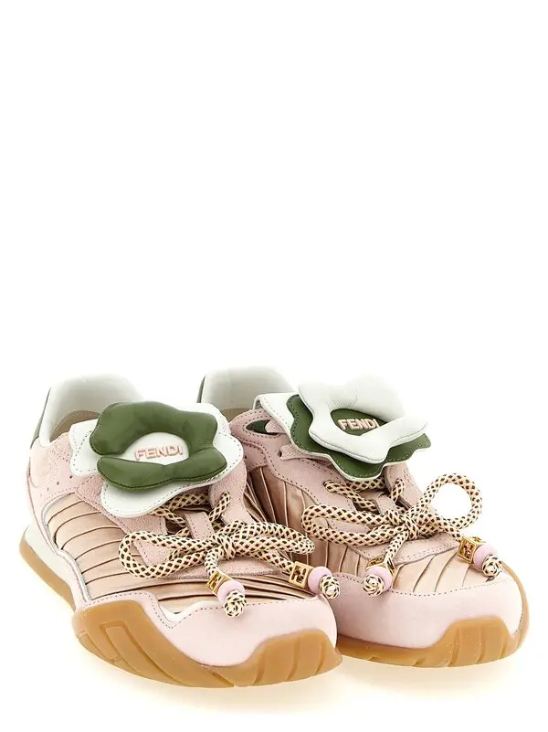 Fendi Wave Pulse Pleated Satin And Suede Sneakers - Pink