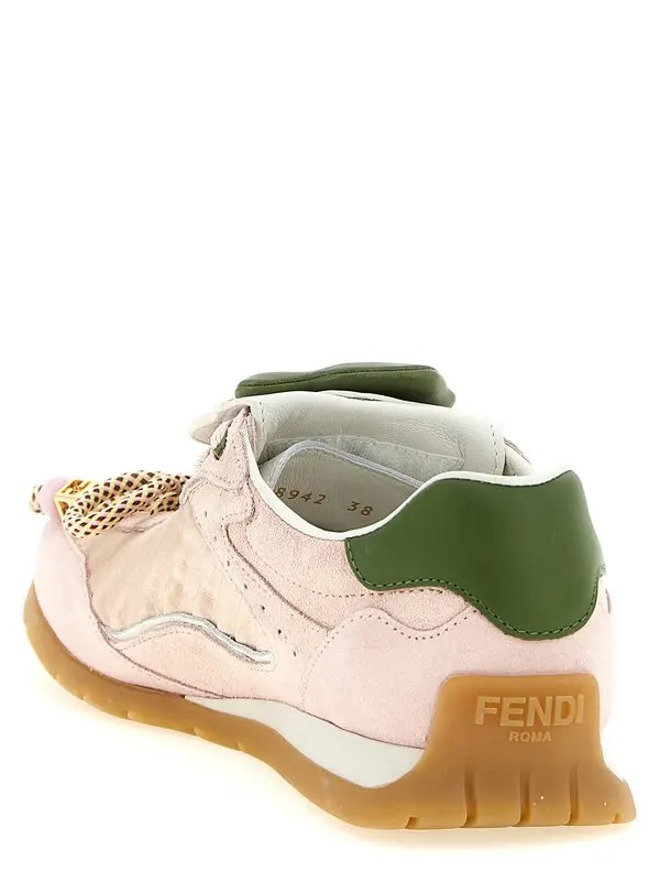 Fendi Wave Pulse Pleated Satin And Suede Sneakers - Pink