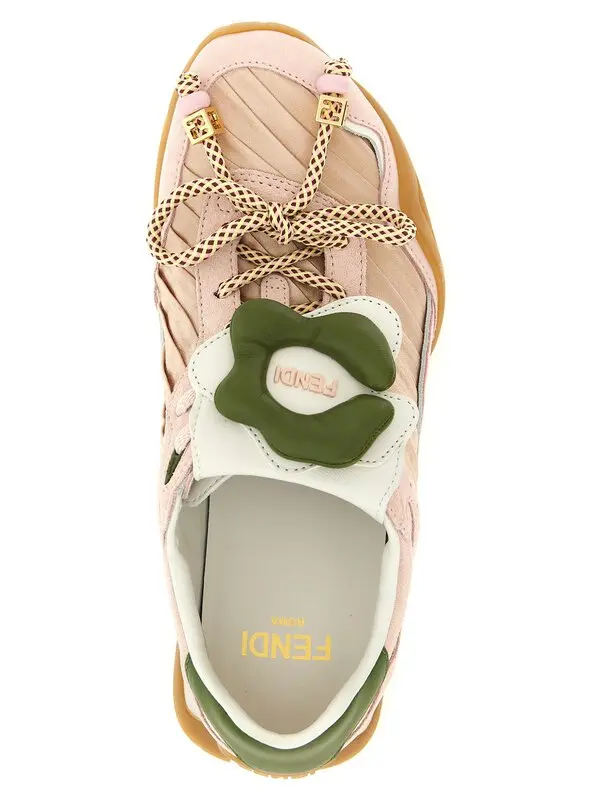 Fendi Wave Pulse Pleated Satin And Suede Sneakers - Pink
