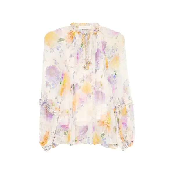 Zimmermann Floral Print Billow Sleeve Blouse - Cream