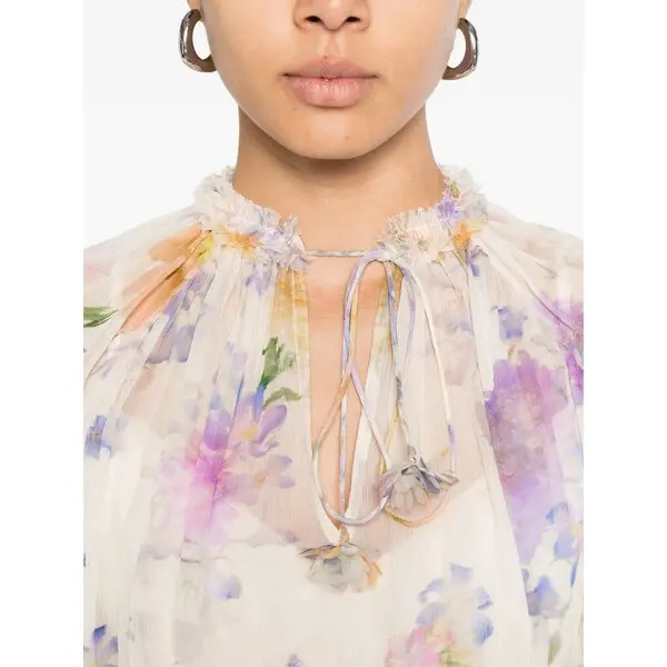 Zimmermann Floral Print Billow Sleeve Blouse - Cream
