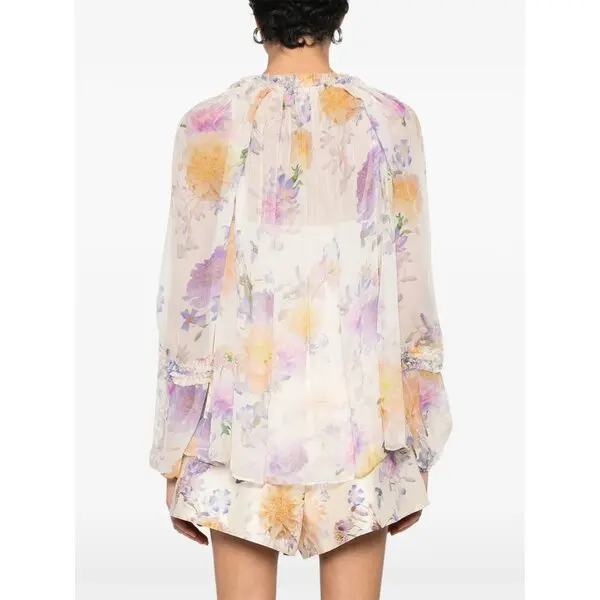Zimmermann Floral Print Billow Sleeve Blouse - Cream