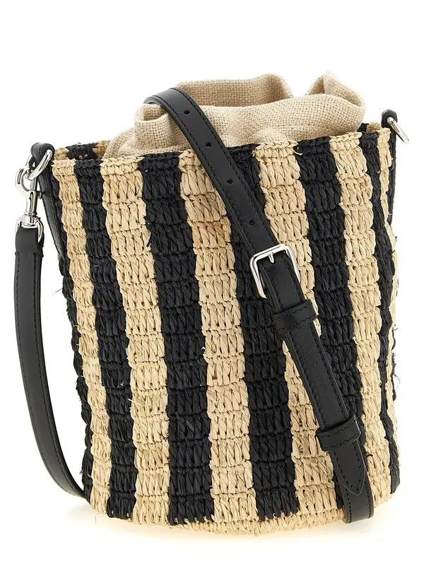 Valentino Garavani Small Raffia Bucket Bag With Studded Vlogo Signature - Black