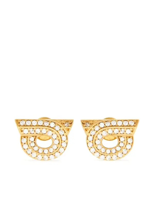 FERRAGAMO Gancini Earrings With Rhinestones - Silver