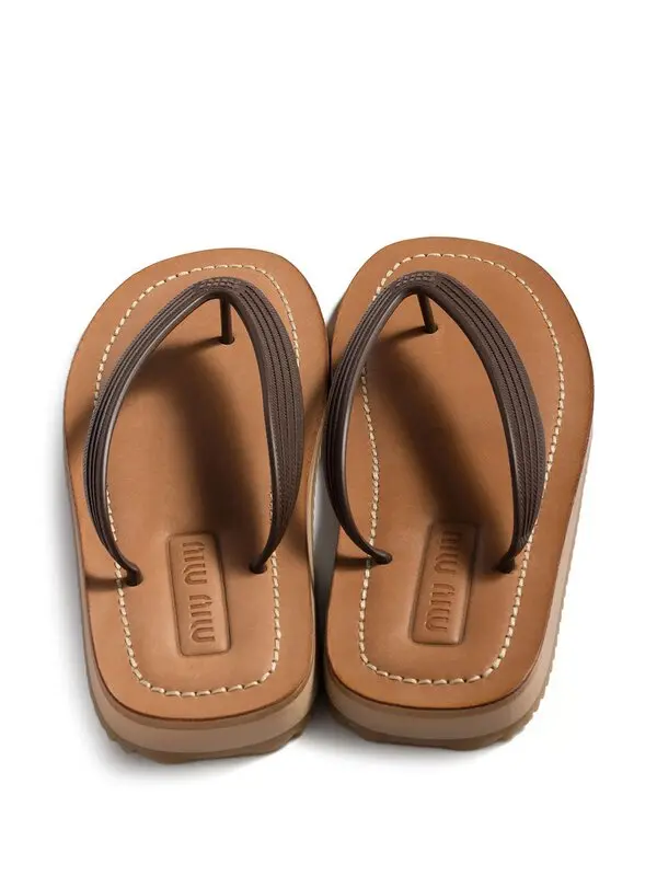 Miu Miu Padded Thong Sandals With Logo Embellishment - Brown