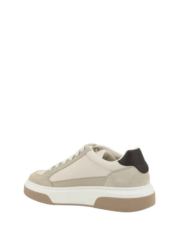 FERRAGAMO Paneled Leather And Suede Lace-up Sneakers