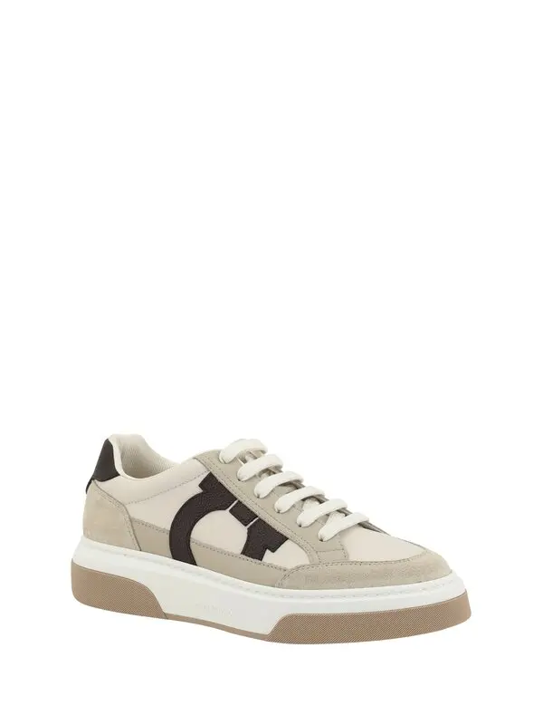 FERRAGAMO Paneled Leather And Suede Lace-up Sneakers