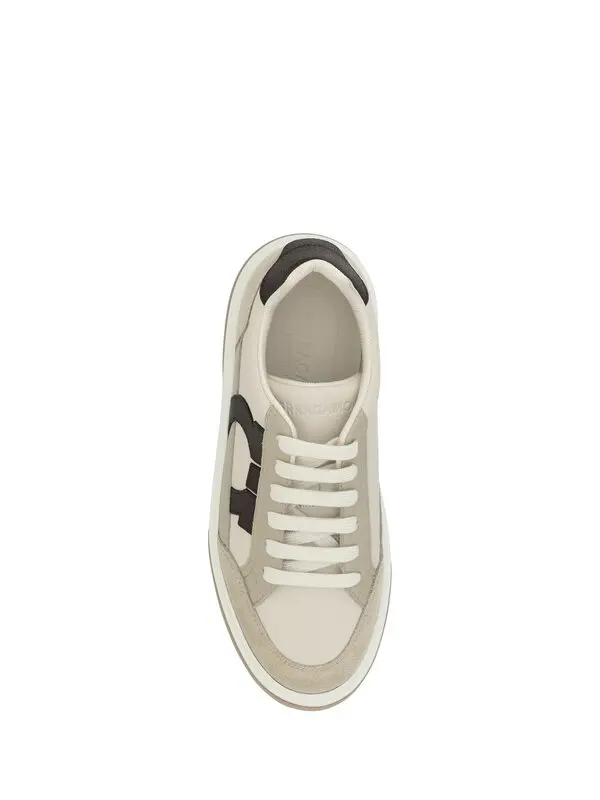 FERRAGAMO Paneled Leather And Suede Lace-up Sneakers
