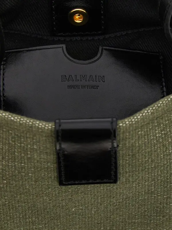 Balmain Release Canvas Bucket Bag With Calf Leather Details