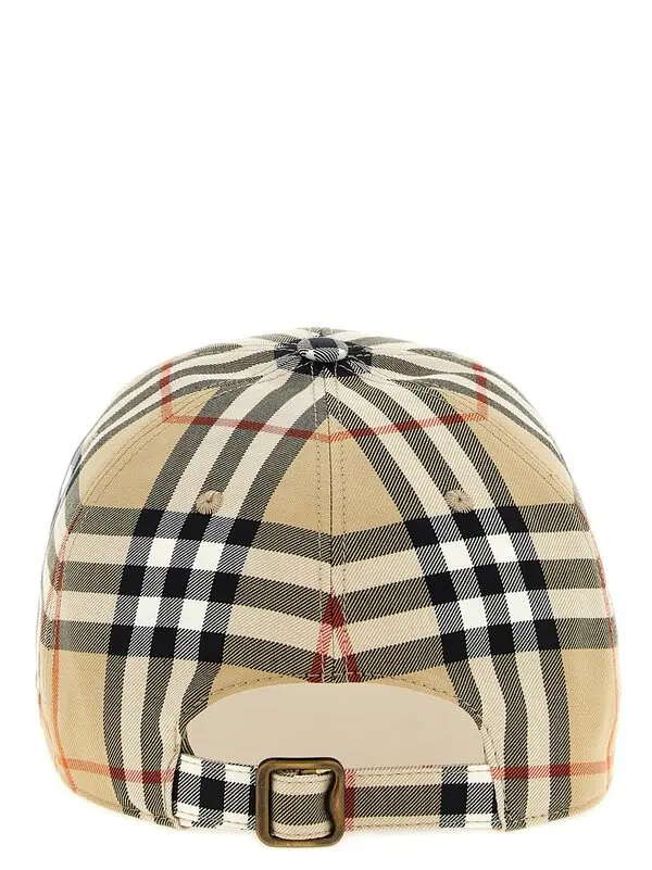 Burberry Baseball Cap In Woven Cotton With Check Pattern