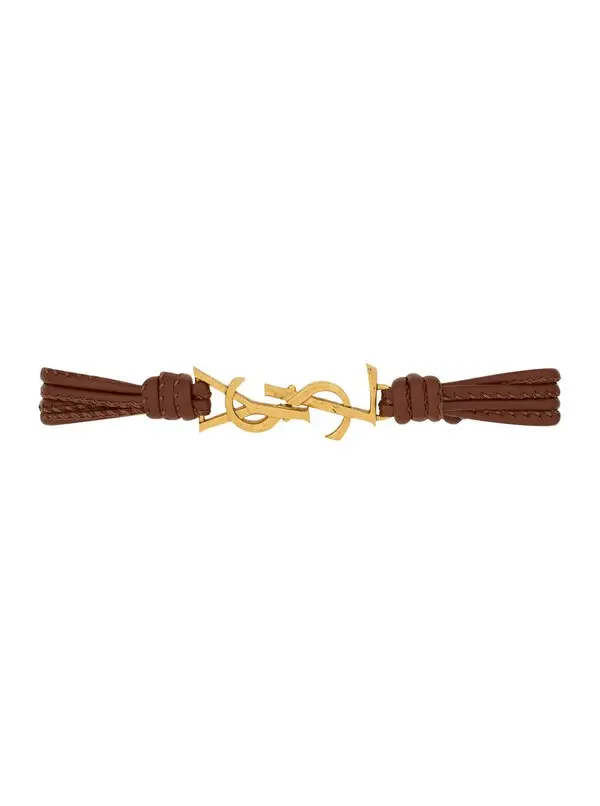 Saint Laurent Cassandre Leather Bracelet With Gold Metal Details - Silver