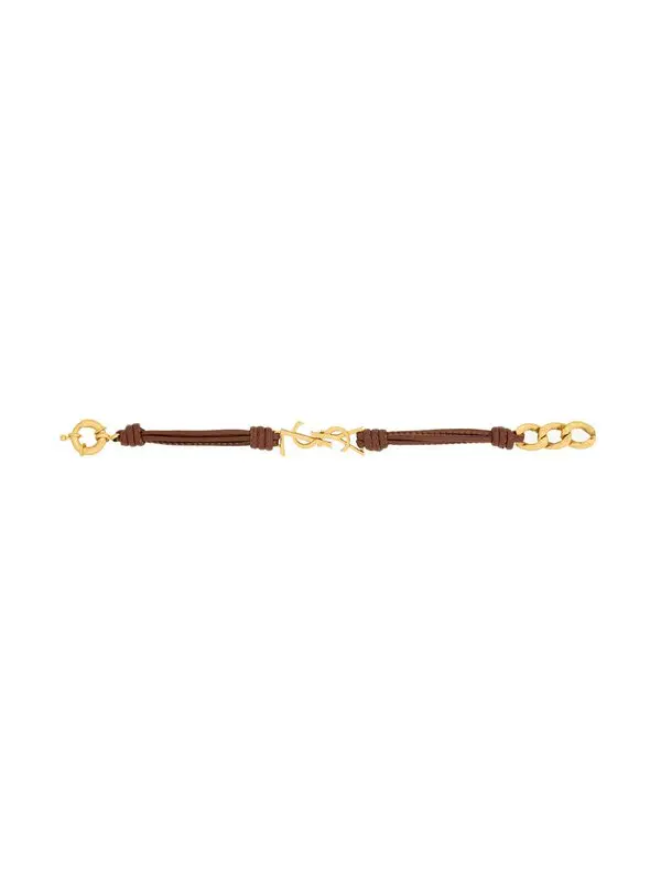 Saint Laurent Cassandre Leather Bracelet With Gold Metal Details - Silver