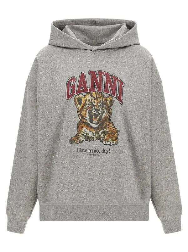 GANNI Grey Tiger Graphic Hoodie - Gray