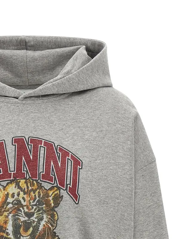 GANNI Grey Tiger Graphic Hoodie - Gray