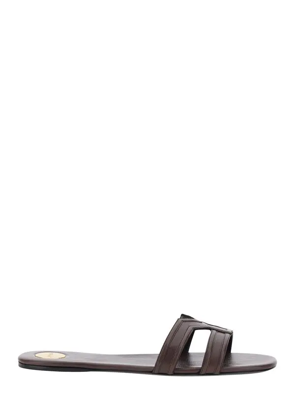 Saint Laurent Mabrouka Leather Sandals - Brown