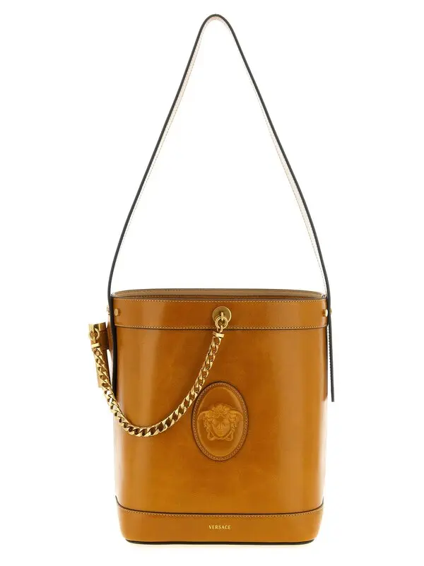 Versace Small "pivot" Bucket Bag With Medusa Cameo Detail - Brown