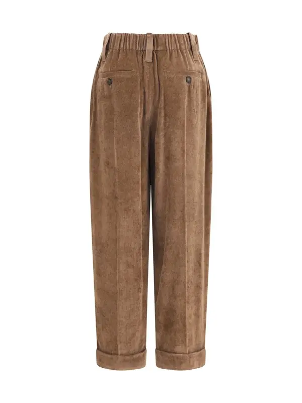 Brunello Cucinelli White Tech Fabric Pleated Relaxed Fit Pants - Brown