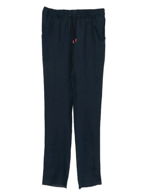 Kiton Linen Drawstring Waist Pants - Blue