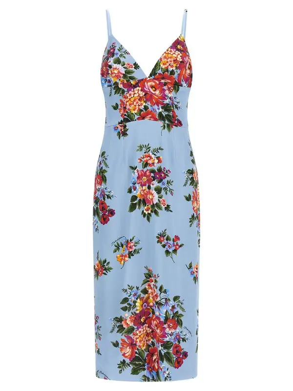 Dolce & Gabbana Mazzo Di Fiori' Print Midi Dress - Blue