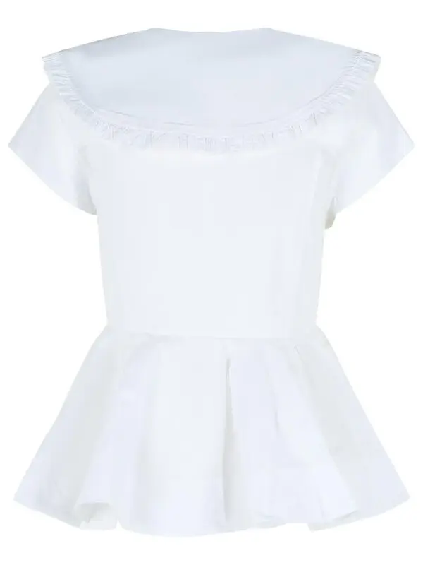 GANNI Cotton Shirt With Wide Rounded Collar And Short Sleeves - White