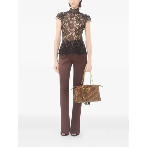 Valentino Garavani Lace Top With Padded Shoulders And Scalloped Hem