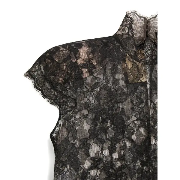 Valentino Garavani Lace Top With Padded Shoulders And Scalloped Hem