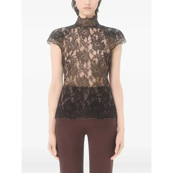 Valentino Garavani Lace Top With Padded Shoulders And Scalloped Hem