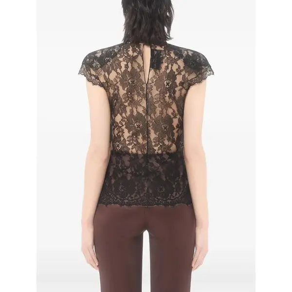 Valentino Garavani Lace Top With Padded Shoulders And Scalloped Hem