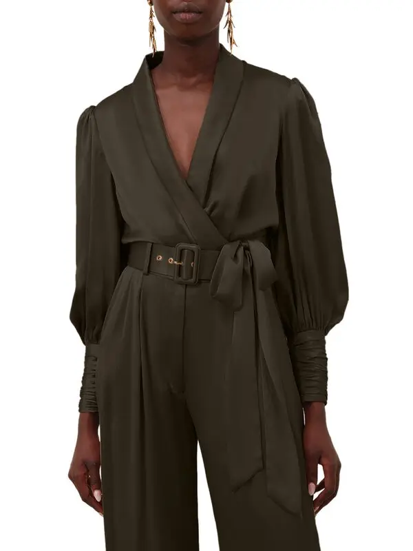 Zimmermann Silk Wrap Top With Front Tie Detail - Green