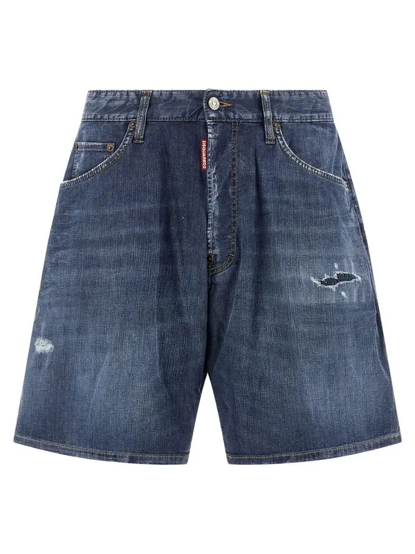 Dsquared2 Distressed Denim Bermuda Shorts - Blue