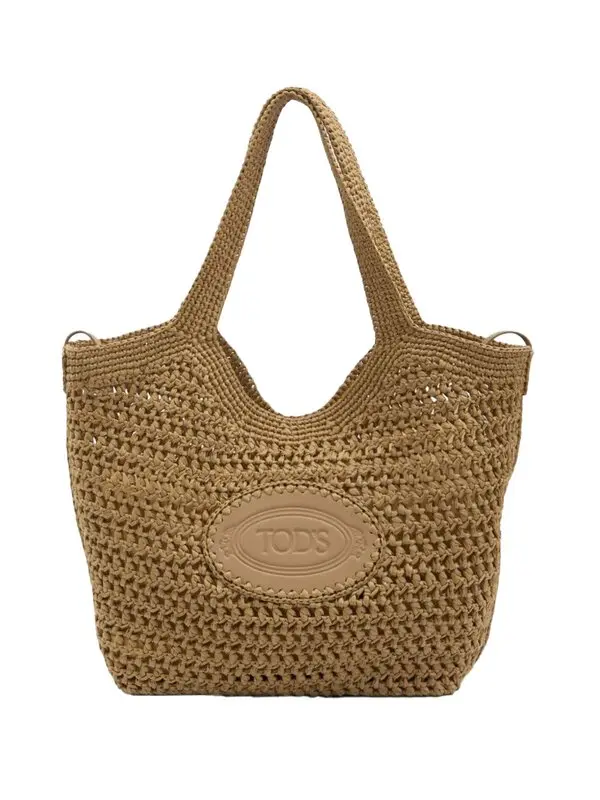 TOD'S Raffia And Leather Medium Shopping Bag - Multicolor