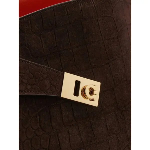 FERRAGAMO Soft Hug Bag In Printed Suede - Brown