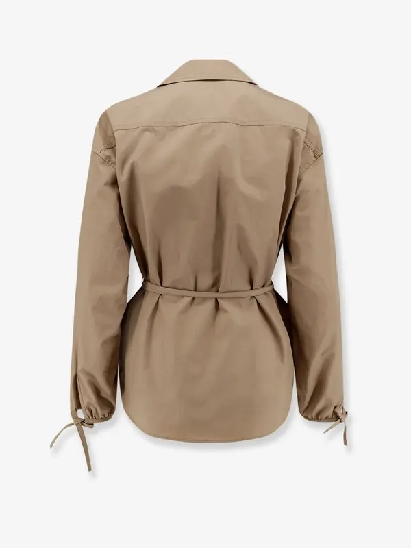 Moncler Cotton Shirt Jacket With Embroidered Logo And Drawstring Waist - Cream